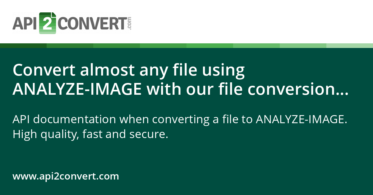 Convert almost any file using ANALYZE-IMAGE with our file conversion API